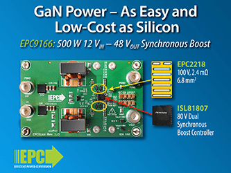 EPC Introduces a 12 V – 48 V 500 W GaN Boost Converter Demonstration with Same BOM Size as ...
